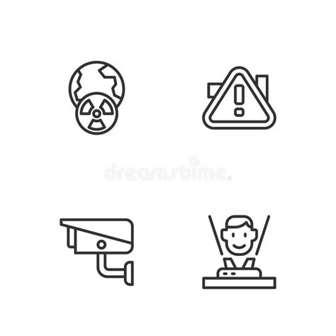 Set Line Hologram Security Camera Planet Earth And Radiation And