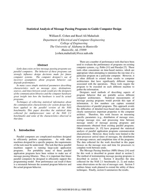 Pdf Statistical Analysis Of Message Passing Programs To Guide