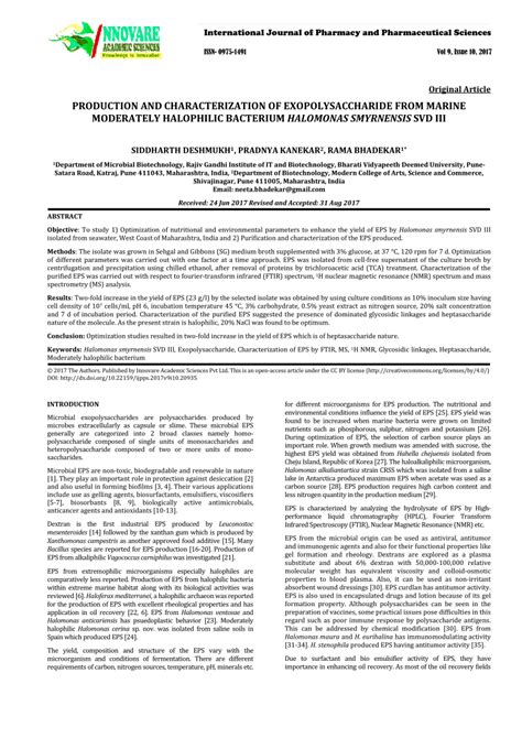 Pdf Production And Characterization Of Exopolysaccharide From Marine Moderately Halophilic