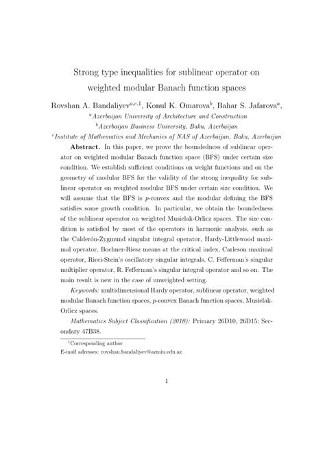 Pdf Strong Type Inequalities For Sublinear Operator On Weighted Modular Banach Function Spaces