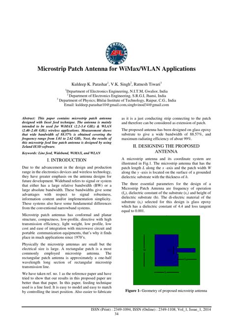 Pdf Microstrip Patch Antenna For Wimax Wlan Applications