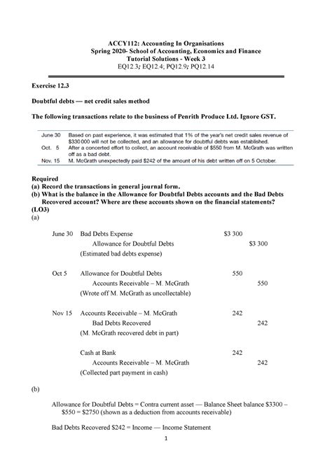 Tutorial Solution Week 03 Accy112 Accounting In Organisations Spring