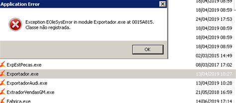 Exception Eolesyserror In Module Exportadorexe At 0015a815 Classe Não
