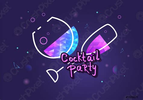 Cocktail Party Template Vertical Banner With Glass Vector Illustration