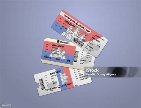 Desain Modern Maskapai Kamboja Boarding Pass Perjalanan Bus Dan Kereta Api Tiga Tiket Kamboja