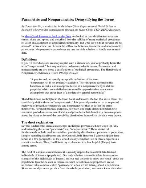 Pdf Parametric And Nonparametric Demystifying The Terms