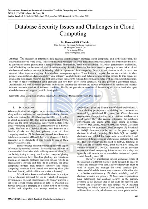 Pdf Database Security Issues And Challenges In Cloud Computing