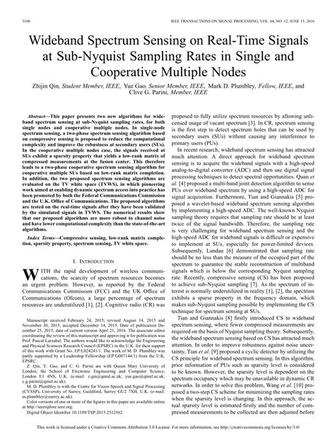 Pdf Wideband Spectrum Sensing On Real Time Signals At Sub Nyquist Sampling Rates In Single And