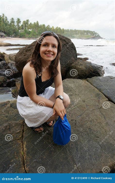 Happy Woman Beach Sri Lanka Stock Image Image Of Model Smiling 41312499