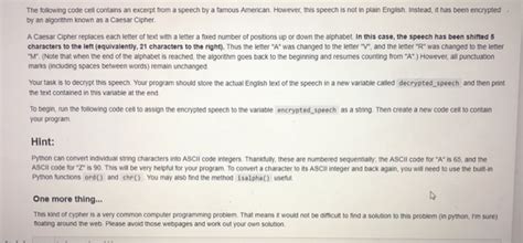 Solved The Following Code Cell Contains An Excerpt From A