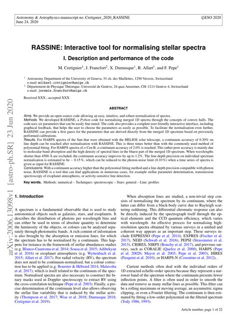 Pdf Rassine Interactive Tool For Normalising Stellar Spectra I Description And Performance