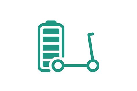 전기 스쿠터 완전히 충전 된 배터리 에너지 표시기 녹색 선형 아이콘 전기 수송 축압기 충전기 상징 전기 충전 전자 스쿠터 친환경 운송 충전 기호 Mobility As A