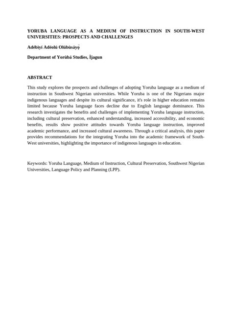 Edu 711 Yoruba Jonal Pdf Multilingualism Nigeria