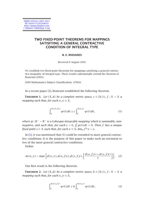 Pdf Two Fixed Point Theorems For Mappings Satisfying A General Contractive Condition Of