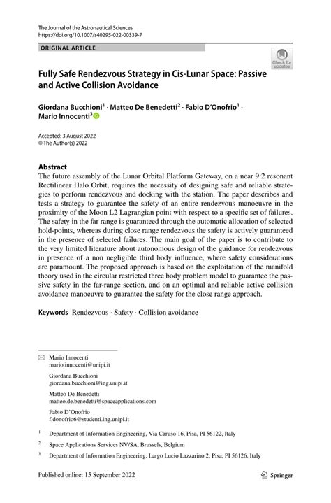 Pdf Fully Safe Rendezvous Strategy In Cis Lunar Space Passive And Active Collision Avoidance