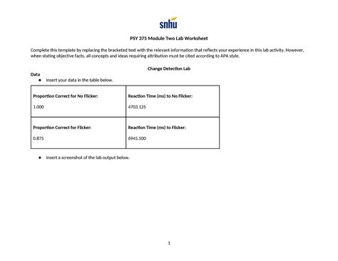 Module Two Lab Worksheet Psy 375 Module Two Lab Worksheet Complete