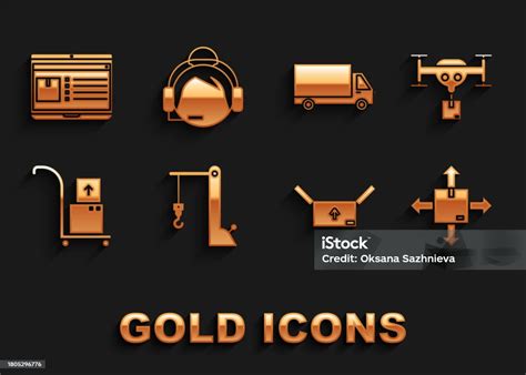 항구 포트 크레인 패키지가 있는 배달 드론 골판지 상자 교통 기호 핸드 트럭 및 상자 화물 차량 노트북 앱 배달 추적 및 지원