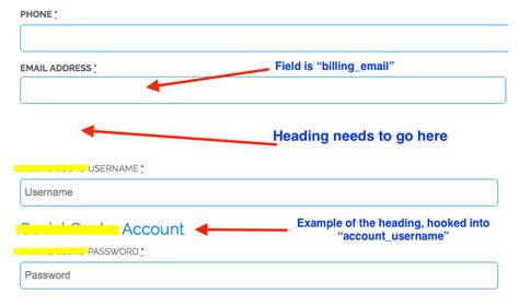 Php How To Add A Heading Above Woocommerce Account Fields In Woocommerce Stack Overflow