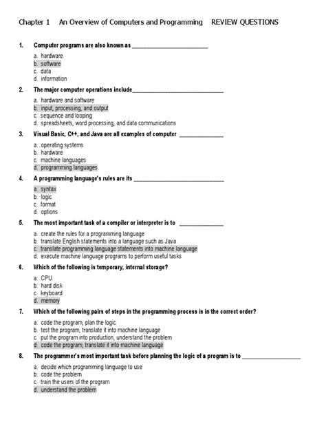 Cis 103 Review Questions Answers Ch 01 Pdf Computer Program