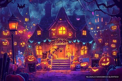 Ai创作图万圣节南瓜屋插画 万圣节南瓜小镇房屋 南瓜主题场景设计 南瓜屋插画 南瓜怪屋万圣节 万圣节南瓜屋活动 万圣节南瓜怪屋 万圣节南瓜小镇黑暗 万圣节南瓜灯屋 万圣节南瓜小镇夜晚 万圣节