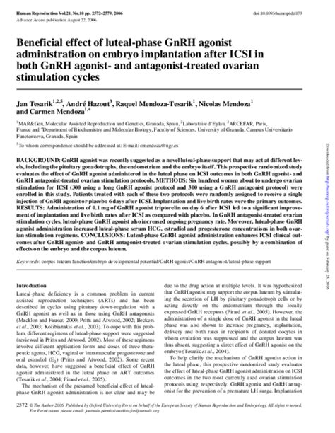 Pdf Beneficial Effect Of Luteal Phase Gnrh Agonist Administration On Embryo Implantation After