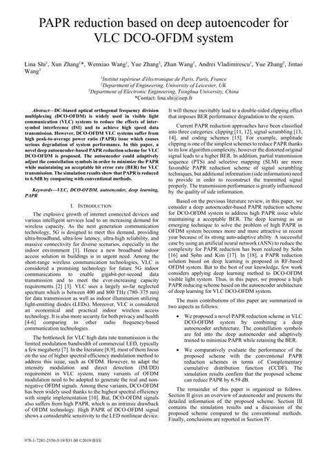 Pdf Papr Reduction Based On Deep Autoencoder For Vlc Dco Ofdm System