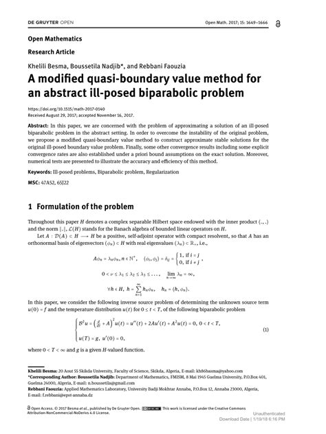 Pdf A Modified Quasi Boundary Value Method For An Abstract Ill Posed Biparabolic Problem