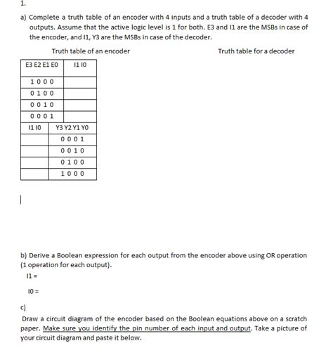 Solved 1 A Complete A Truth Table Of An Encoder With 4