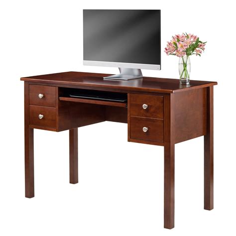 Winsome Emmett Writing Desk With Pull Out Keyboard 2 Drawers 1 File