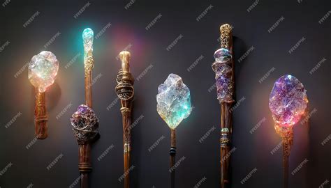 Premium Photo Raster Illustration Of Glowing Stones With A Magic Wand Magic Fulfillment Of