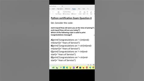 Python Certification Exam Question 4 Shorts Shortsvideopythoncoding Codingchallenge