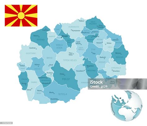 마케도니아 행정 블루 그린지도 국가 플래그와 지구 위치에 위치 3차원 형태에 대한 스톡 벡터 아트 및 기타 이미지 3차원 형태 Kumanovo 개체 그룹 Istock