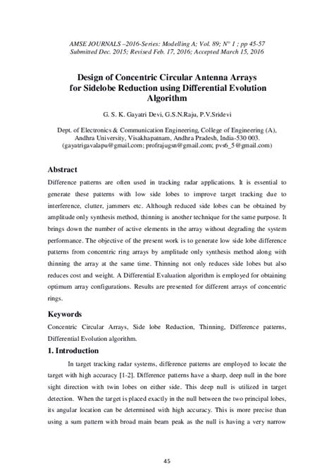 Pdf Design Of Concentric Circular Antenna Arrays For Sidelobe Reduction Using Differential