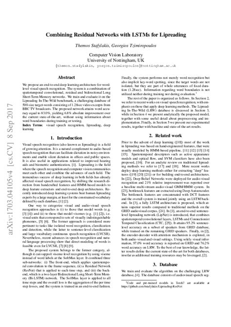 Pdf Combining Residual Networks With Lstms For Lipreading