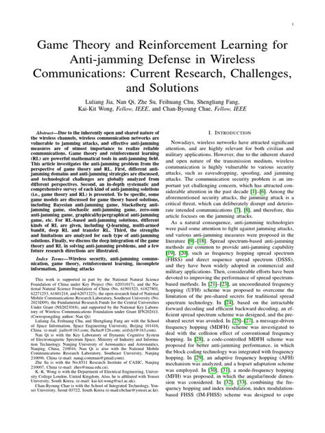 game theory and reinforcement learning for anti jamming defense in