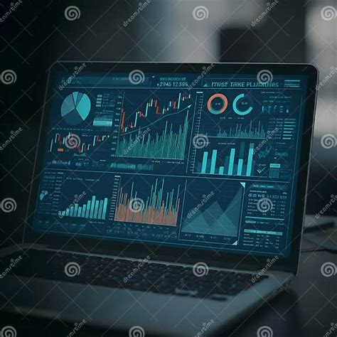 Ai Generated Laptop Displaying Financial Data Visualizations And Graphs Stock Image Image Of