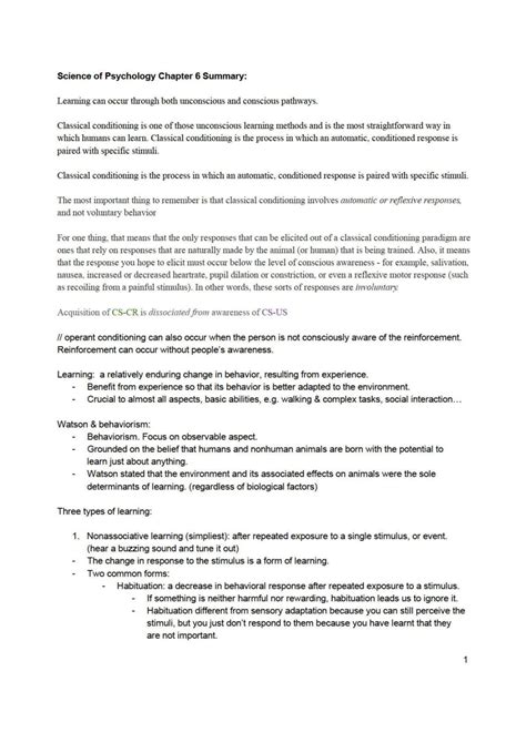 Chapter 6 Summary Psyc 1001 The Science Of Psychology Columbia