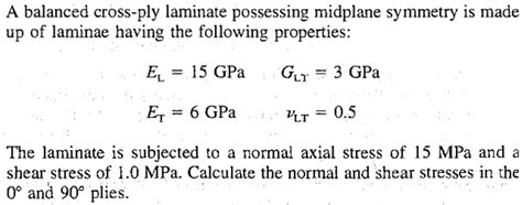 Solved A Balanced Cross Ply Laminate Possessing Midplane Symmetry Is Made Up Of Laminae Having