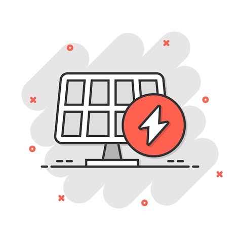 Иконка панели солнечных батарей в комическом стиле экологическая энергетическая векторная