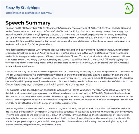 Speech Summary Essay Example