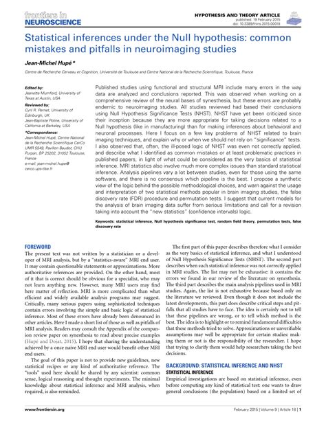 Pdf Statistical Inferences Under The Null Hypothesis Common Mistakes And Pitfalls In