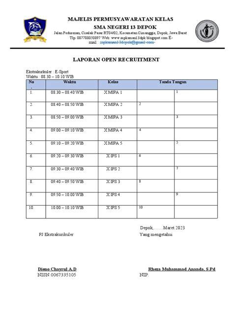 Laporan Eskul Oprec 1 Pdf