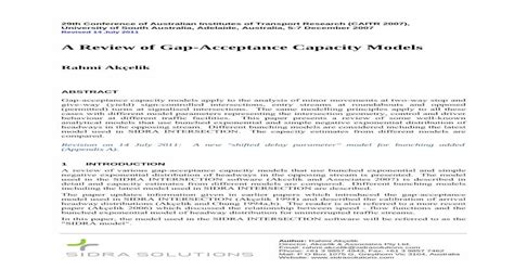 Pdf A Review Of Gap Acceptance Capacity Models · A Review Of Gap