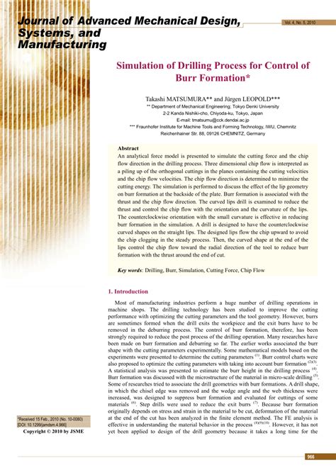 Pdf Simulation Of Drilling Process For Control Of Burr Formation