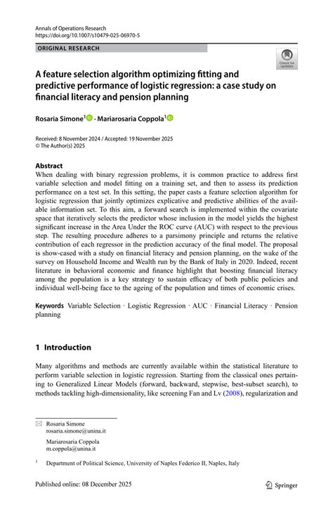 Pdf A Feature Selection Algorithm Optimizing Fitting And Predictive