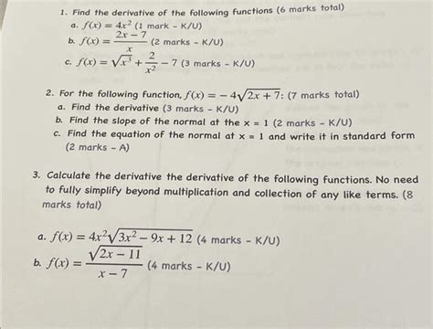 Solved 1 Find The Derivative Of The Following Functions 6