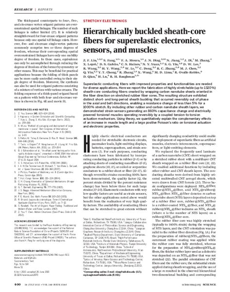 Pdf Hierarchically Buckled Sheath Core Fibers For Superelastic Electronics Sensors And Muscles