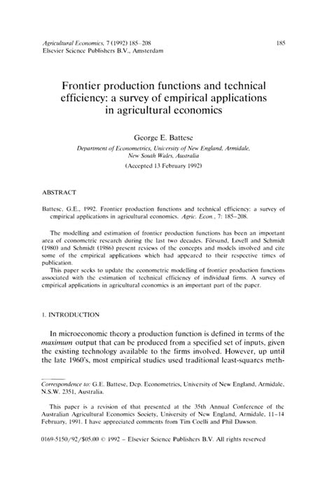 Pdf Frontier Production Functions And Technical Efficiency A Survey