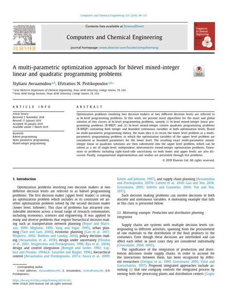 A Multi Parametric Optimization Approach For Bilevel Mi 2019 Computers Che Pdf Linear