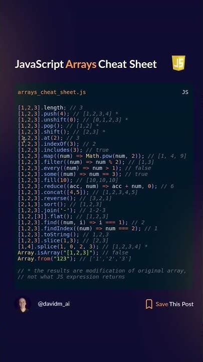 Javascript Arrays Cheat Sheet Javascript Learntocode Webdev